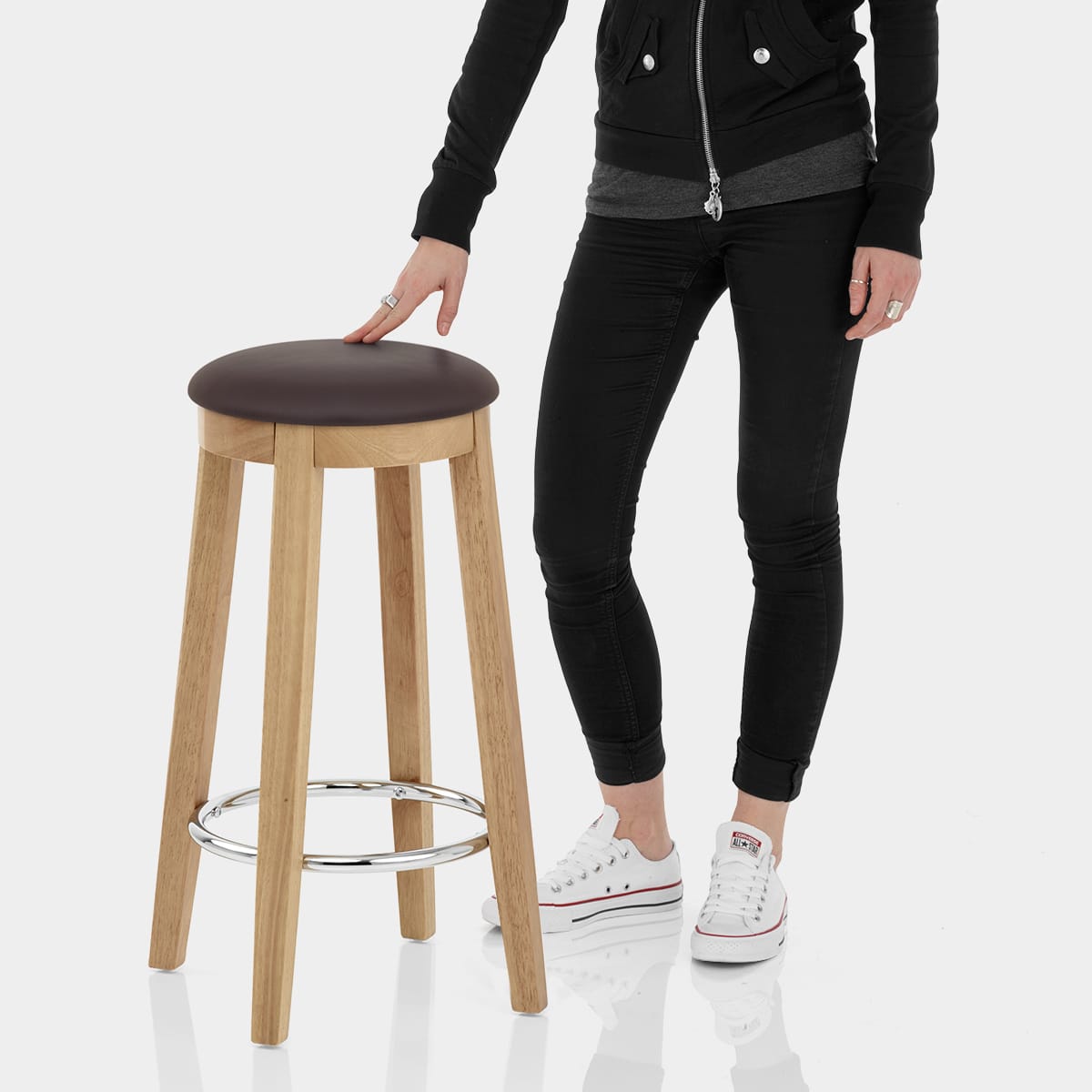 Ikon Kitchen Stool Oak & Brown - Atlantic Shopping